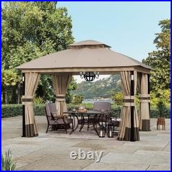 Patio Gazebo 10’x12′ Netting and Curtain withLED Light & Bluetooth ...