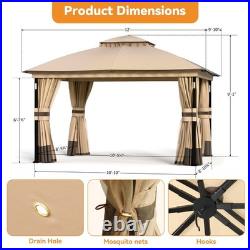 Patio Gazebo 10’x12′ Netting and Curtain withLED Light & Bluetooth ...